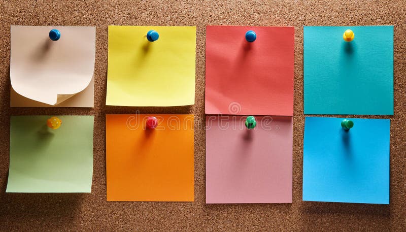 Colorful Note Papers. Post it Notes on Cork Board Stock Illustration ...