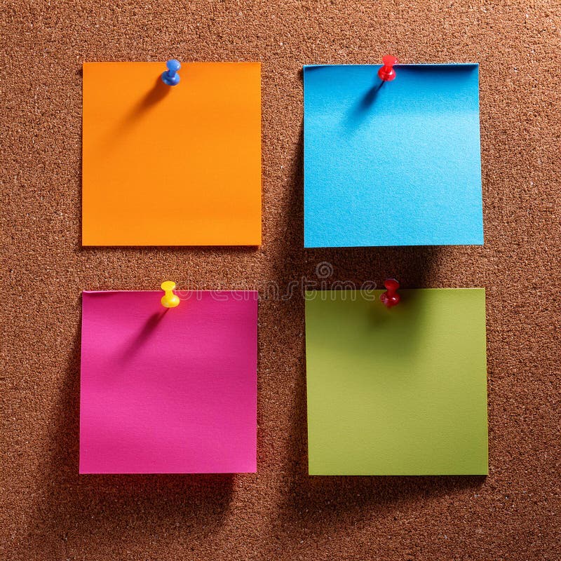 Colorful Note Papers. Post it Notes on Cork Board Stock Illustration ...