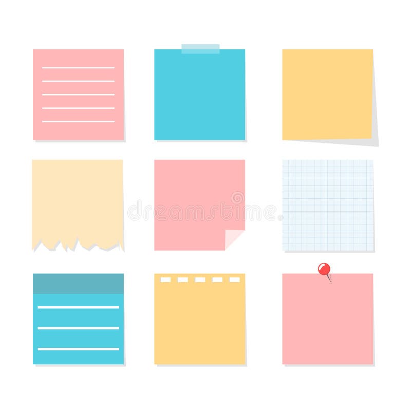 Colorful Note Sheet Set. Vector Isolated Notepaper Stock Illustration ...