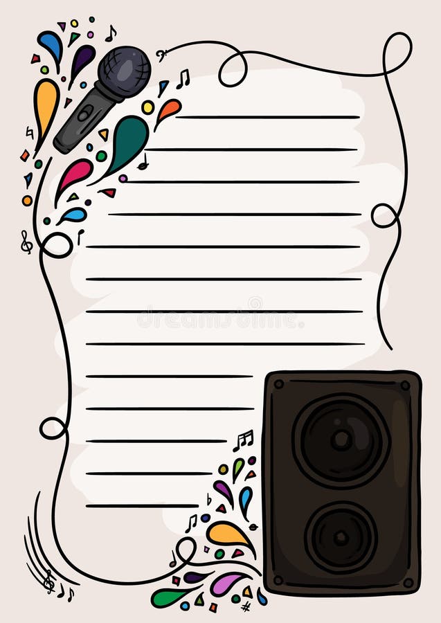 Colorful Notebook Page with Musical Elements and Notes and Bright ...