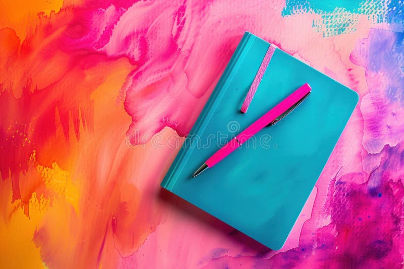 Colorful Notebook and Pen on Vibrant Background. Generative Ai Stock ...