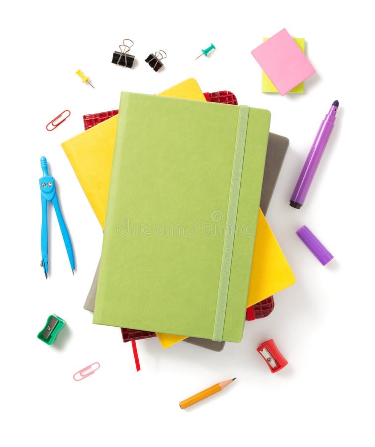 Colorful Notebook at White Background Stock Photo - Image of compasses ...