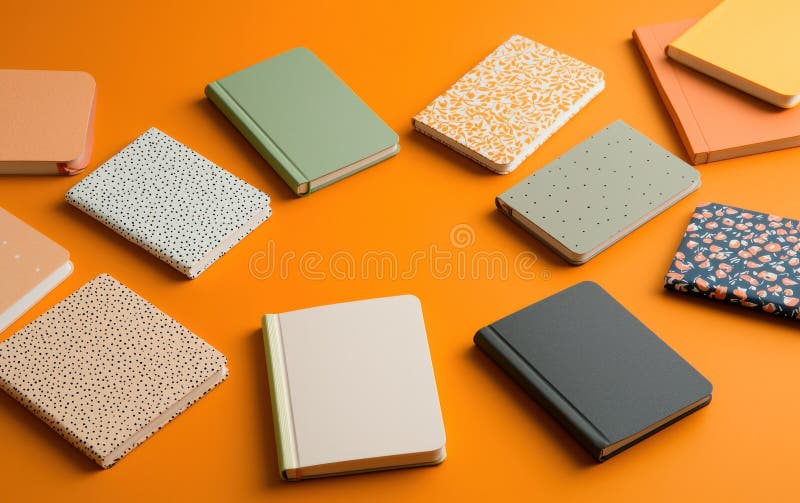 Colorful Notebooks Arranged on Orange Background Stock Illustration ...