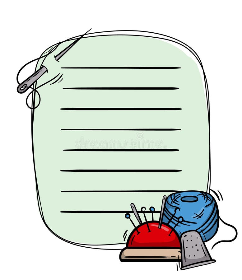 Colorful Notepad Page Template. Vector Illustration of a Needle, Thread ...