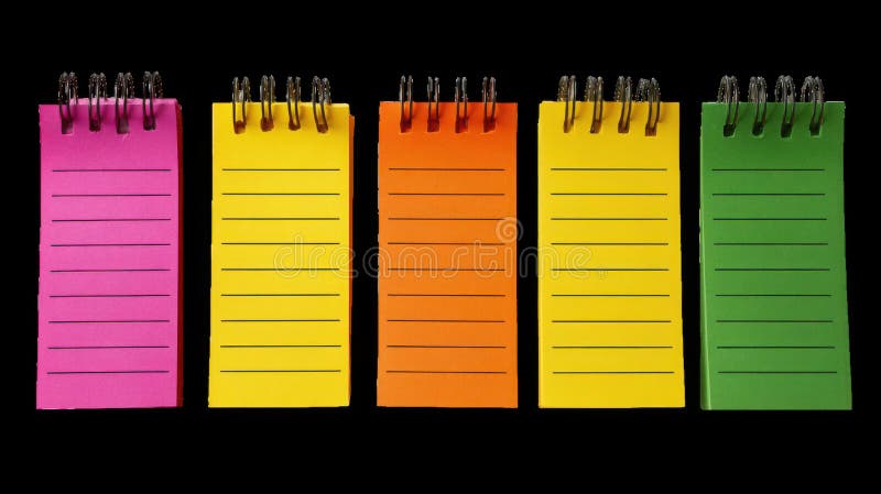 Colorful Notepads on Transparent Background Showing Lines for Writing ...