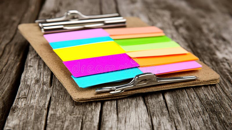 Colorful Notes on Clipboard, Wooden Background, Planning Editorial ...