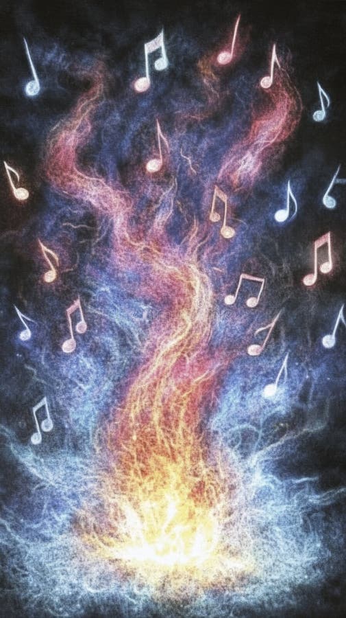 Colorful Notes Explode in Fiery Abstract Symphony Stock Illustration ...