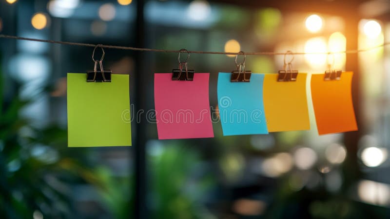 Colorful Notes Hanging on a String with Clips Stock Illustration ...