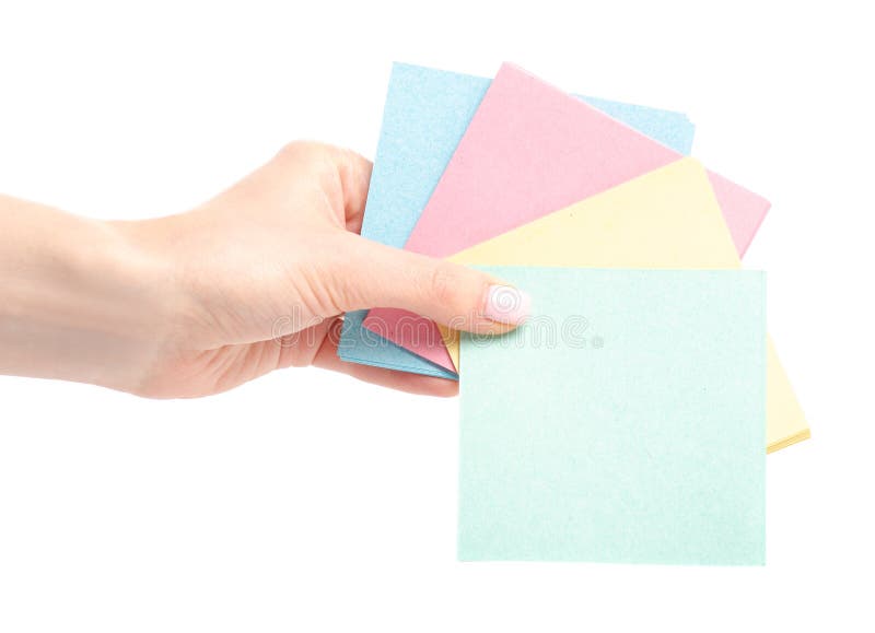 Colorful Notes Paper in Hand Stock Image - Image of green, color: 135936677