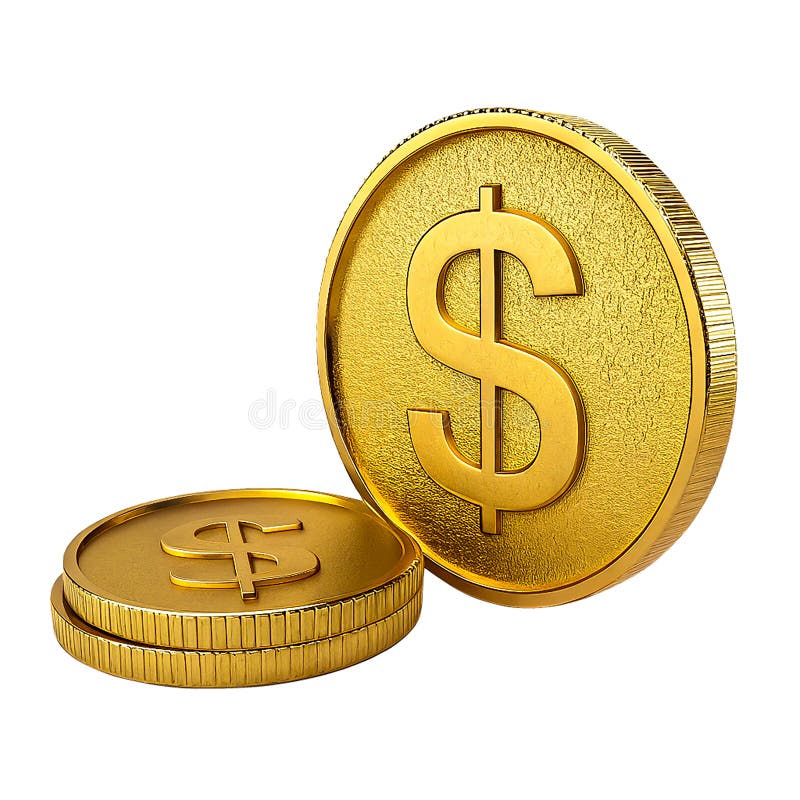 3D Rendered Golden Dollar Coin Icon with Shiny Metallic Finish Stock ...