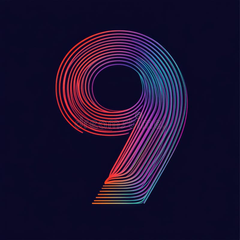Colorful Number 9 on a Dark Blue Background. Vector Illustration Stock ...