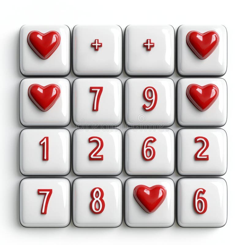 Colorful Number Keypad with Red Hearts and White Background for ...
