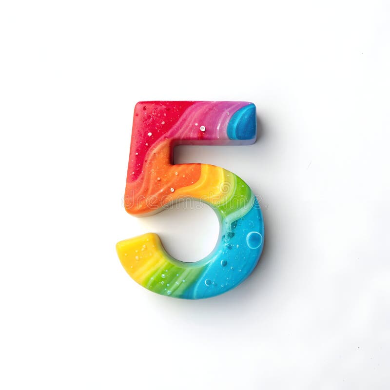 Colorful Number 5 with Liquid Texture Isolated on White Background ...