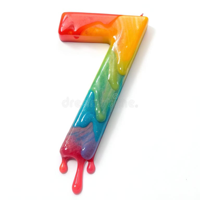 Colorful Number 7 with Liquid Texture Isolated on White Background ...