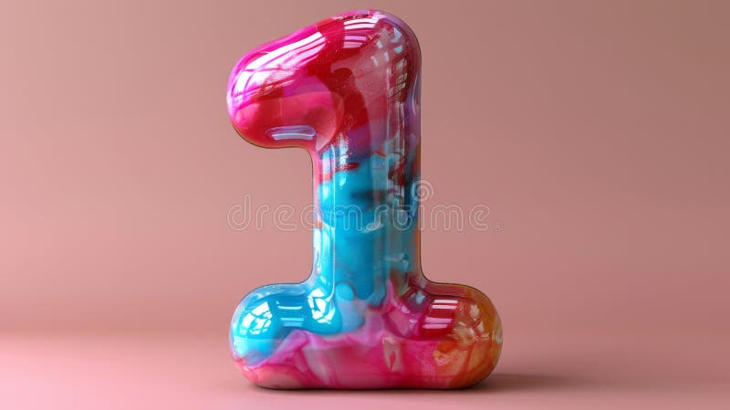 Colorful Number 1 One with Marbled Texture on Pink Background Stock ...