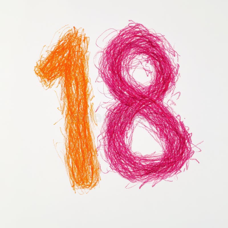 Colorful Number "18" in Orange and Pink Scribbles Stock Photo - Image ...
