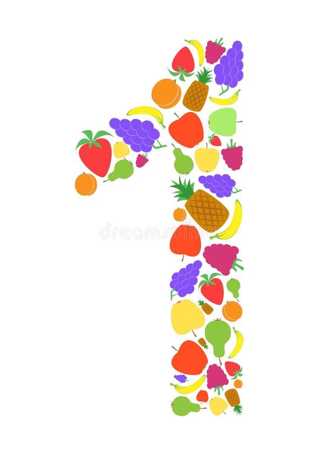 Colorful Number 1 Shaped by Flat Fruit Designs, Arial Stock ...