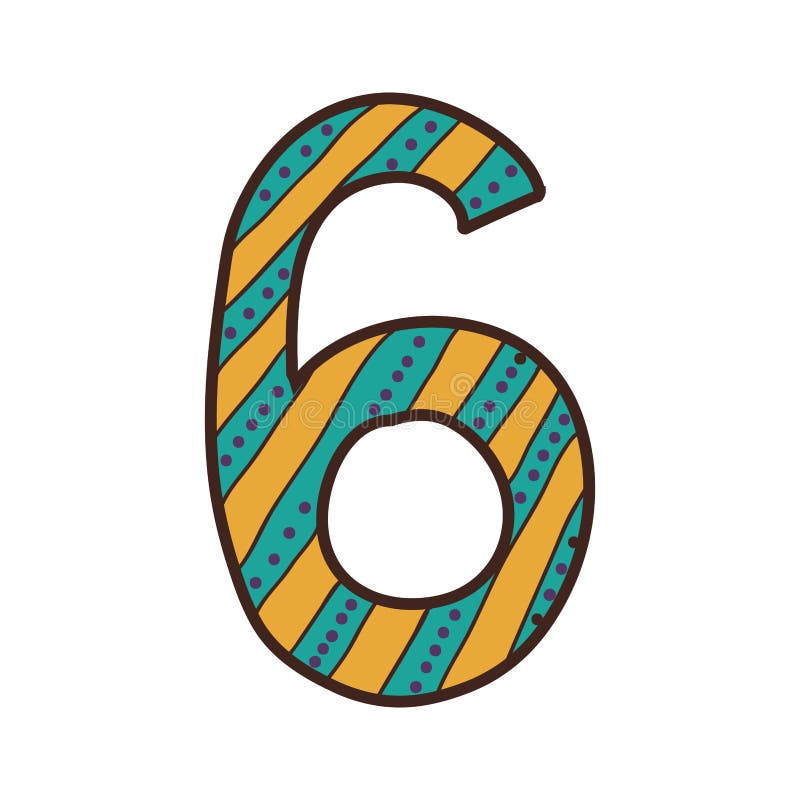 Colorful Number Six Design with Striped and Dotted Stock Illustration ...