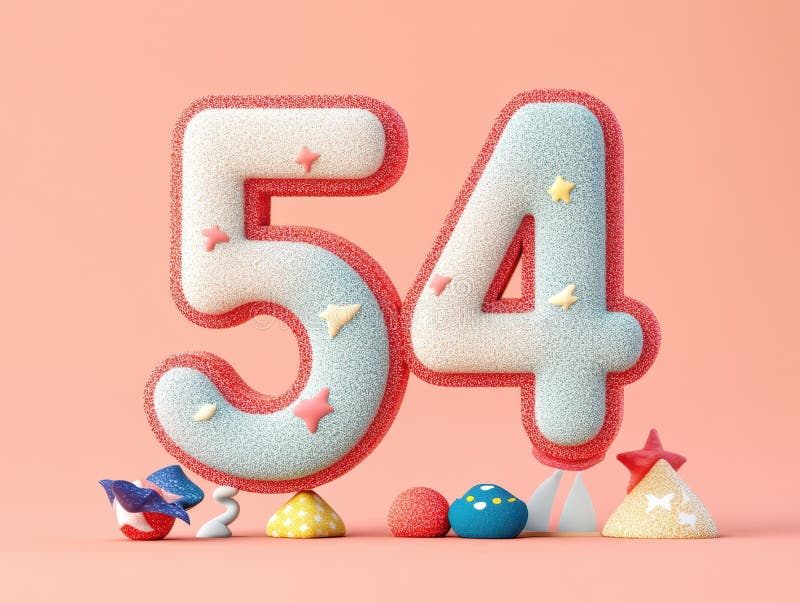 Colorful Number 54 Surrounded by Playful Shapes and Stars Stock Photo ...