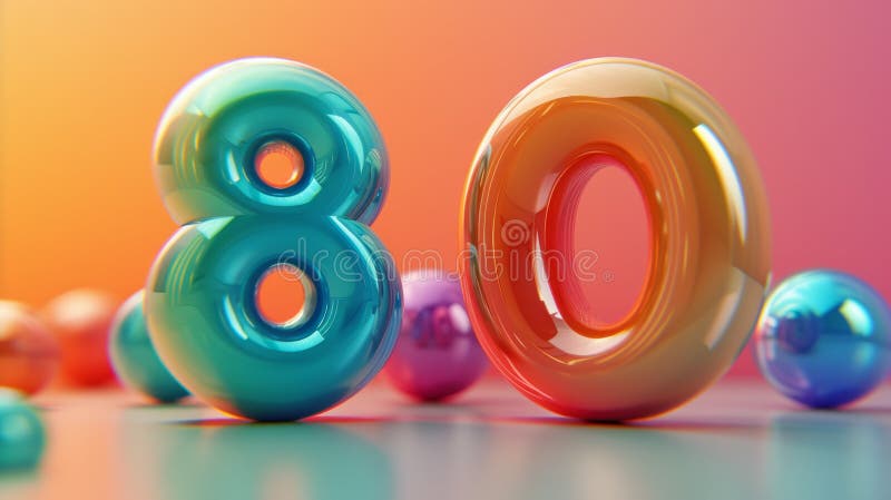 A Colorful Number 80 is Surrounded by Shiny Balls on a Table, AI Stock ...