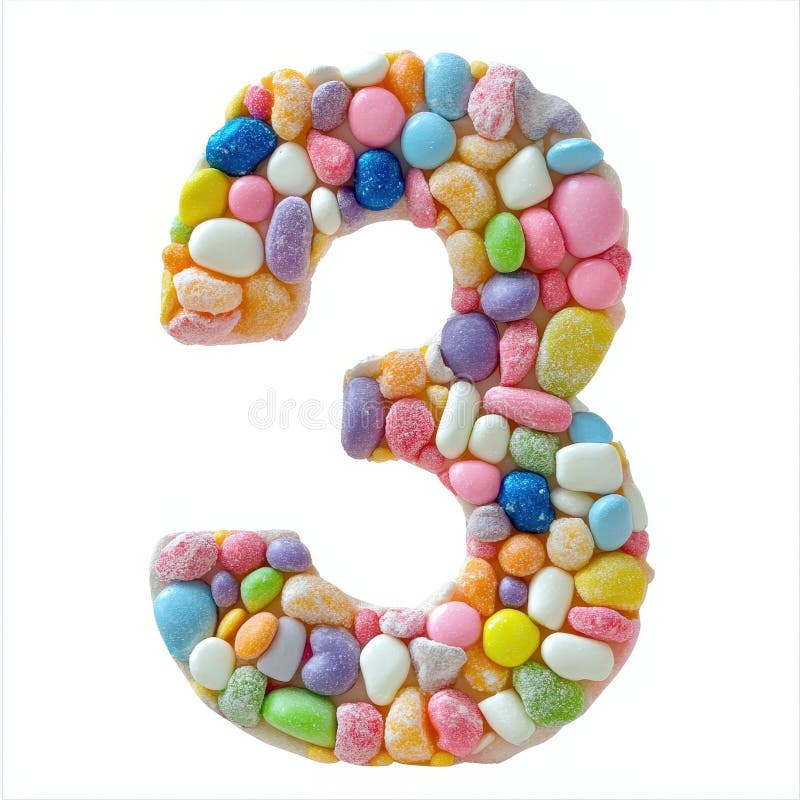 A Colorful Number Three Made of Various Candies and Sweets Stock ...