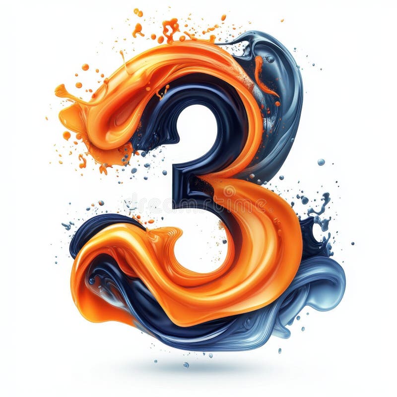 Colorful Number Three Made of Vibrant Orange and Blue Paint Splashes ...