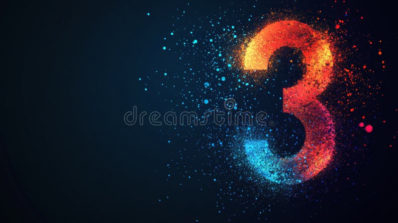 Colorful Number Three with Splashes of Paint on a Dark Background ...