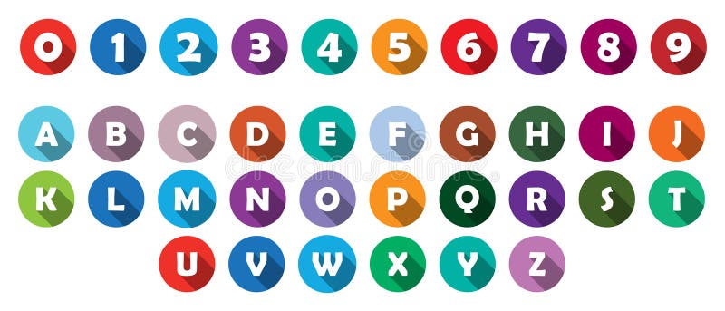 Colorful Numbers and Letters Icons on Long Shadow. Stock Vector ...