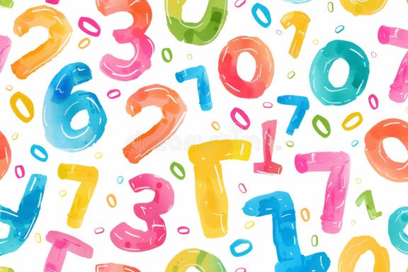 Colorful Numbers Pattern, White Background, Seamless Repeating Pattern ...