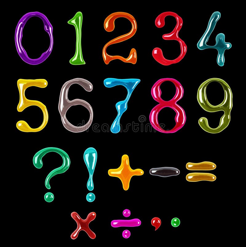 Colorful Numbers and Signs Drawn with Paint Isolated on a Black ...