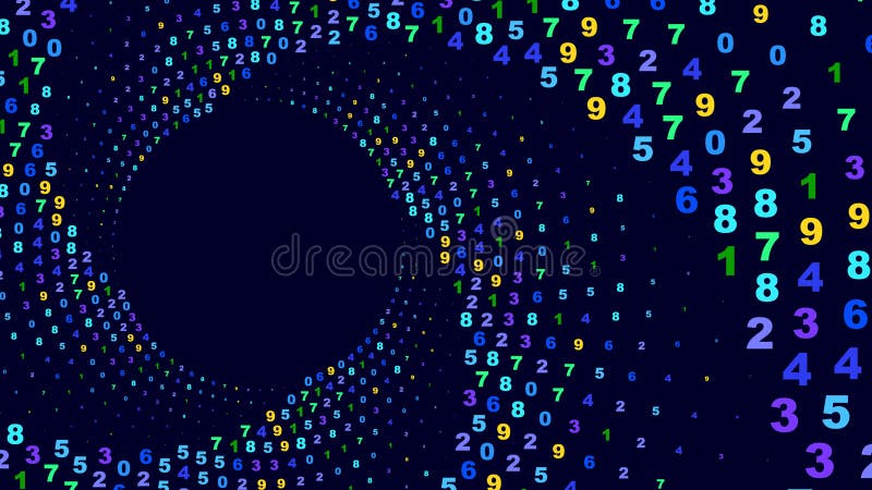 Colorful Numbers Swirling in a Spiral Pattern on a Dark Blue Background ...