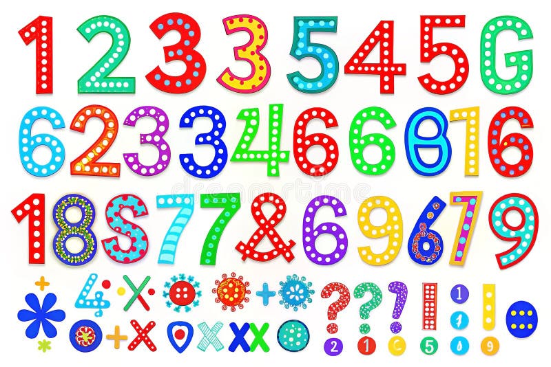 Colorful Numbers and Symbols on White Background Stock Illustration ...