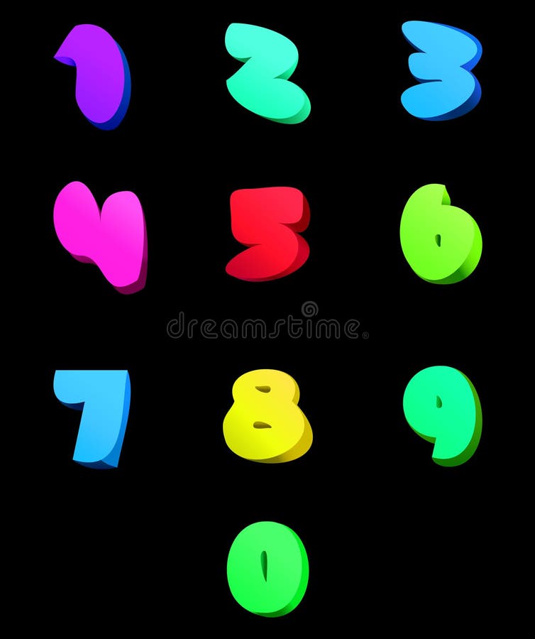 Colorful Numbers Vector Set, Comic Style Stock Vector - Illustration of ...