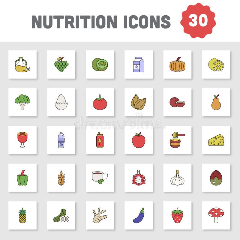Colorful Nutrition Icons in Flat Style Stock Illustration ...