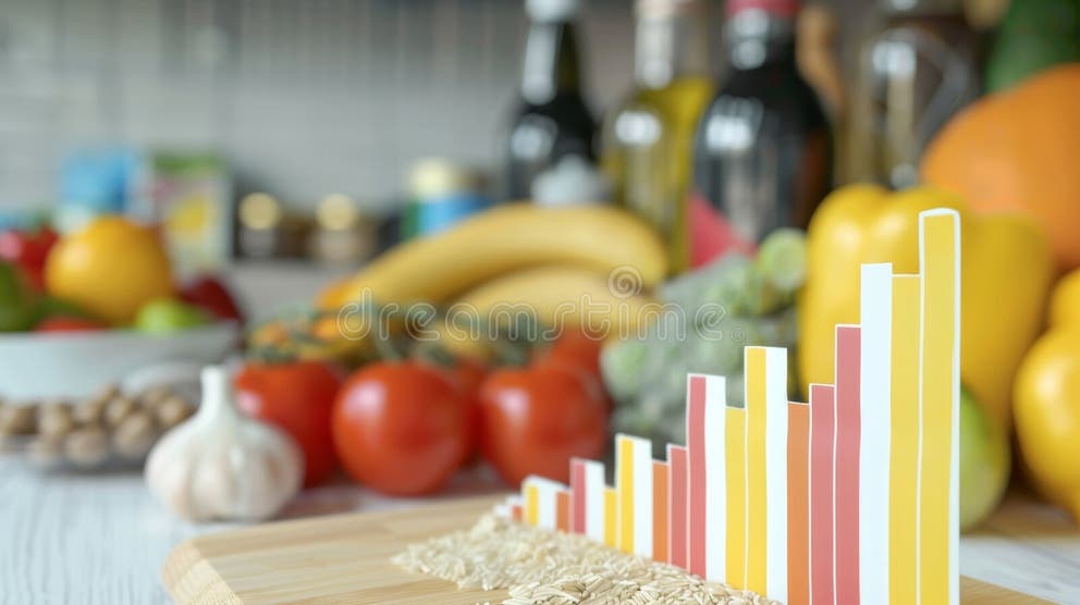 Colorful Nutritional Graph Concept with Fresh Produce Background Stock ...