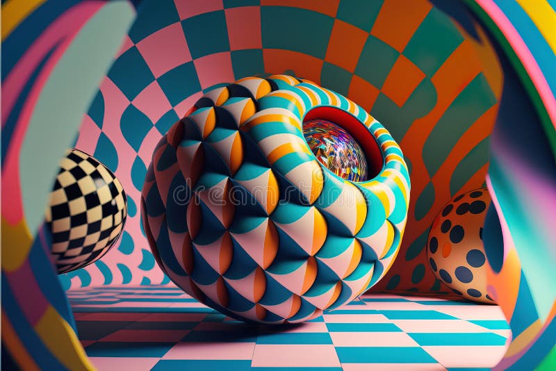 A Colorful Object with a Ball in the Center of it and a Checkered ...