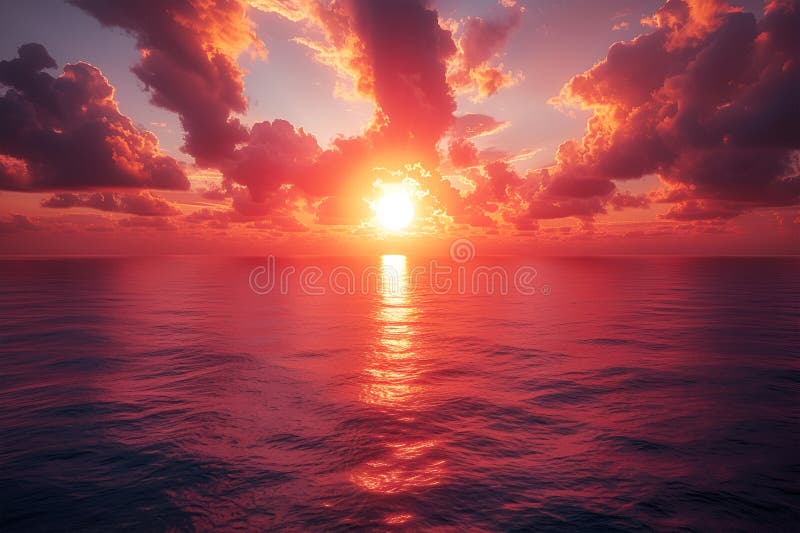 Colorful Ocean Beach Sunrise with Deep Blue Sky and Sun Rays. Stock ...