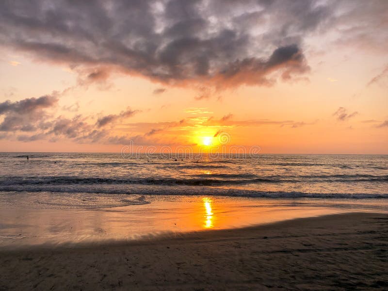 Colorful Ocean Beach Sunset Facing the Sun Stock Photo - Image of ...