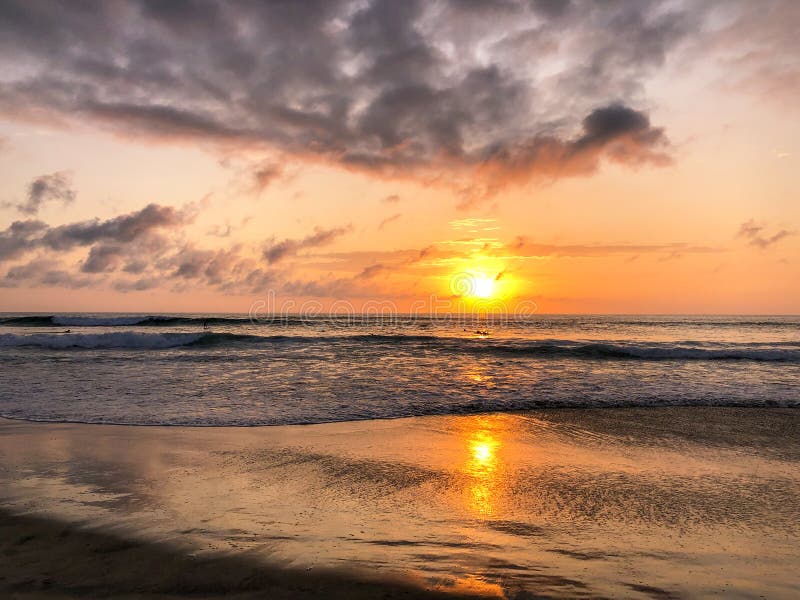 Colorful Ocean Beach Sunset Facing the Sun Stock Photo - Image of ...