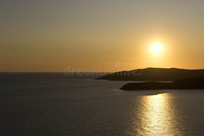 Sunset Sun Setting Behind Mountains and One Tree Countryside Stock ...
