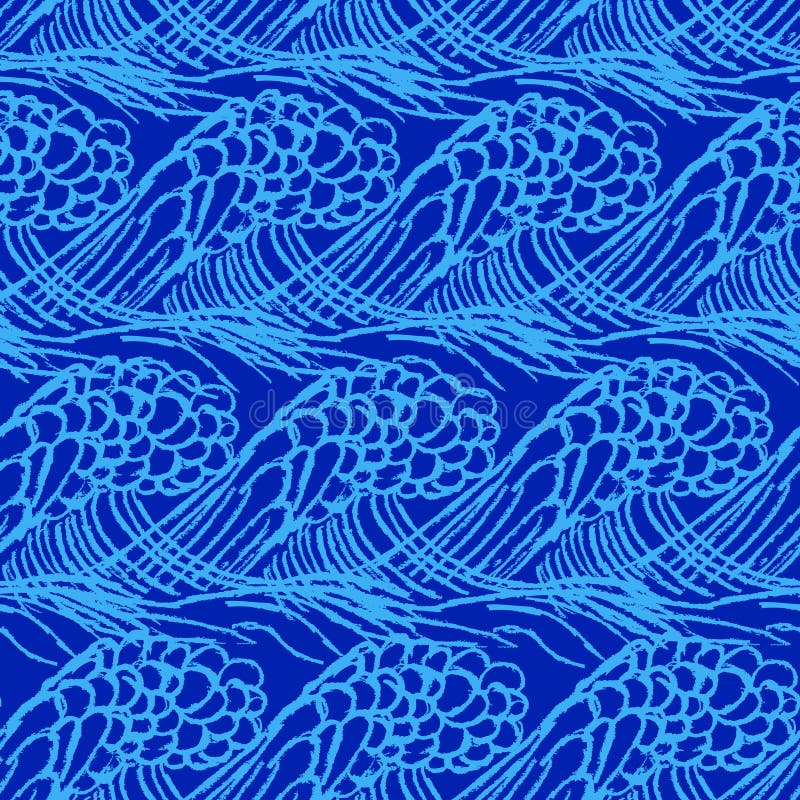 Colorful Ocean Wave Doodle in Hand Drawn Style Seamless Pattern Design ...