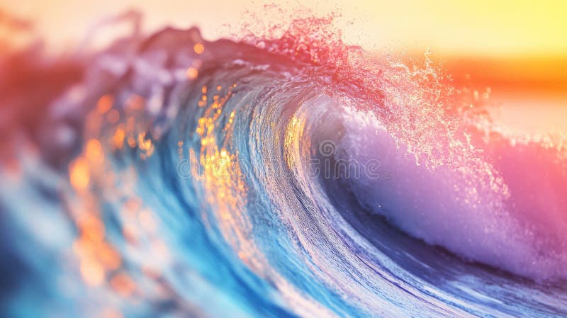Colorful Ocean Wave at Sunset Stock Illustration - Illustration of ...