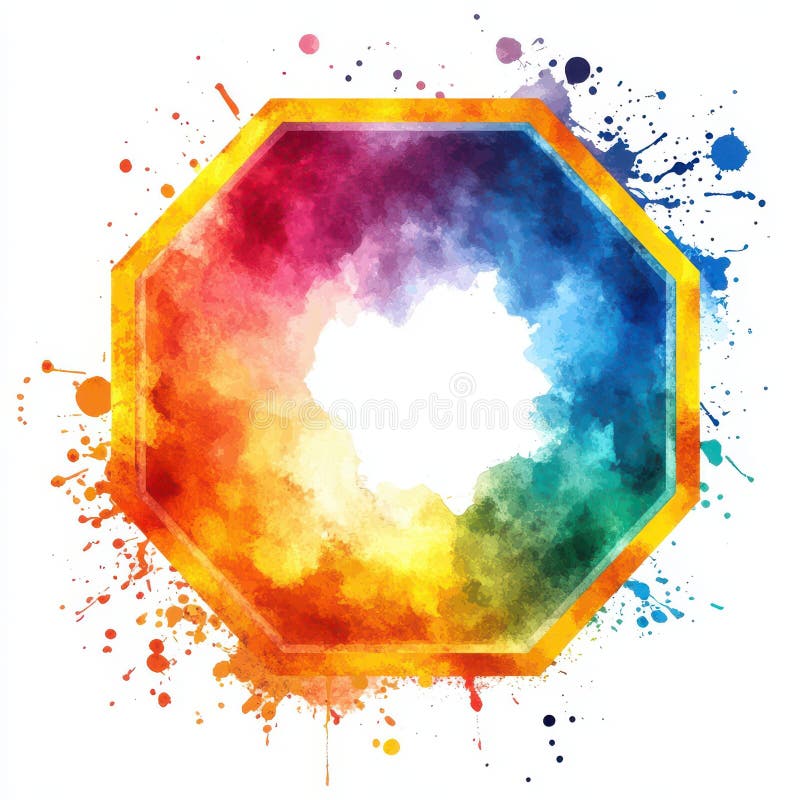 Colorful Octagon Watercolor Splash Art Abstract Design Stock ...