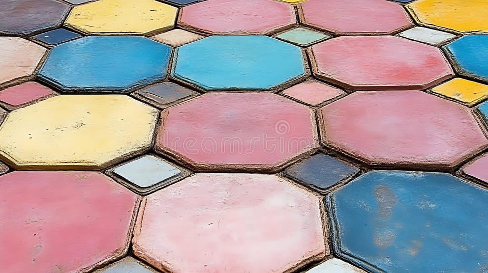 Colorful Octagonal Tiles Patterned Pavement Stock Image - Image of ...