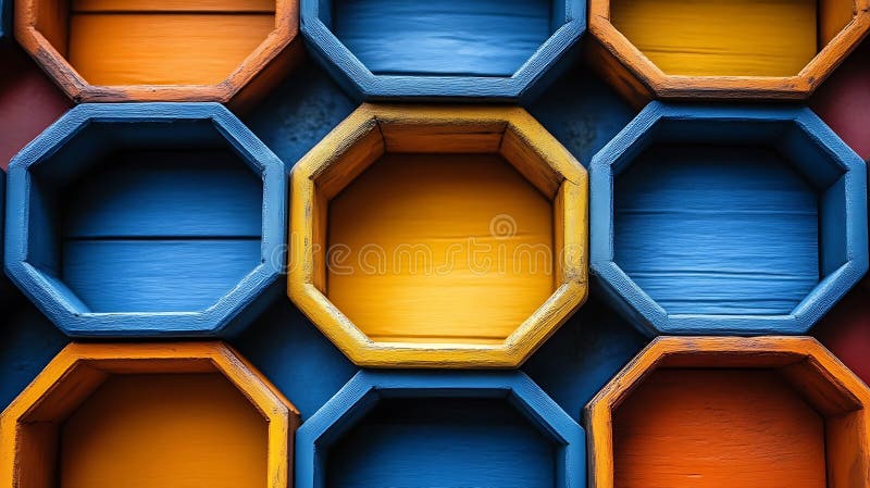Colorful Octagonal Wooden Boxes Geometric Pattern Stock Image - Image ...