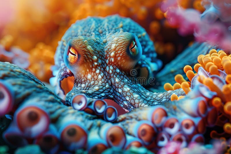 Colorful Octopus at the Corl Reef in the Ocean. Generative Ai Stock ...