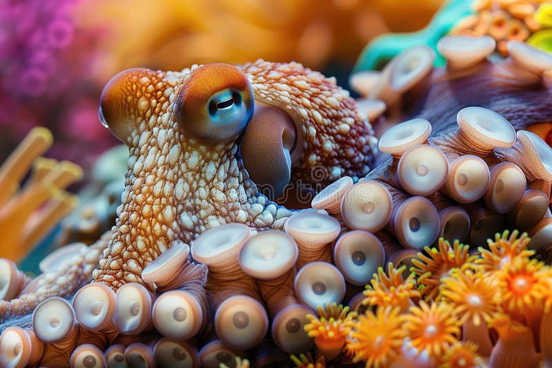 Colorful Octopus at the Corl Reef in the Ocean. Generative Ai Stock ...