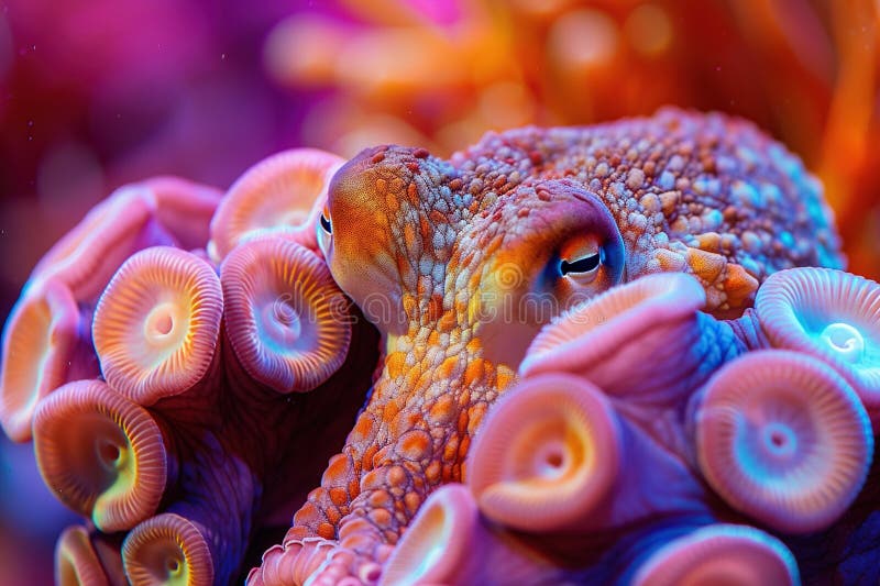 Colorful Octopus at the Corl Reef in the Ocean. Generative Ai Stock ...