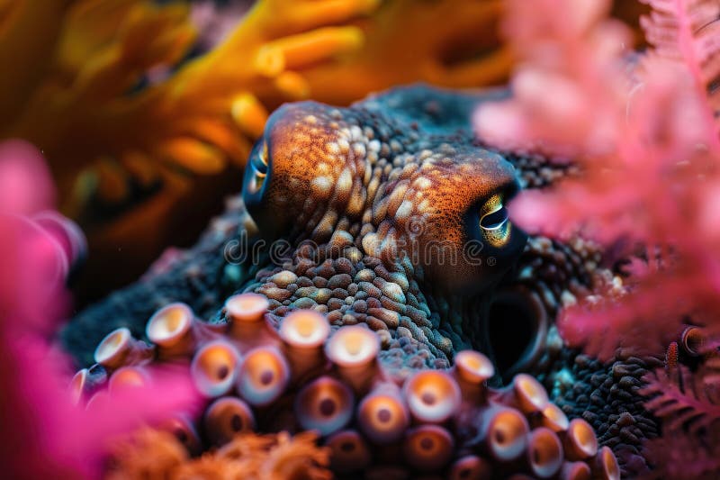 Colorful Octopus at the Corl Reef in the Ocean. Generative Ai Stock ...