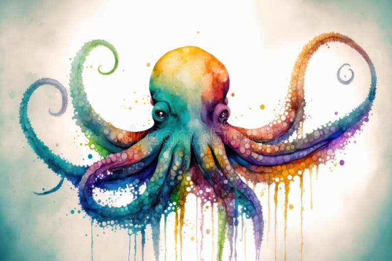 A Colorful Octopus with Dripping Paint. Stock Illustration ...